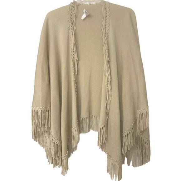 Coldwater Creek | Sweaters | Coldwater Creek Tan Fringe One Size Shawl ...